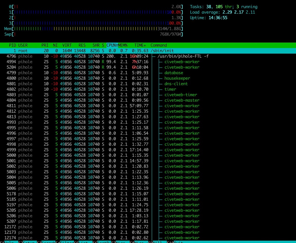 FTL causing increasingly high CPU load/CPU Pinning - Help - Pi-hole Userspace