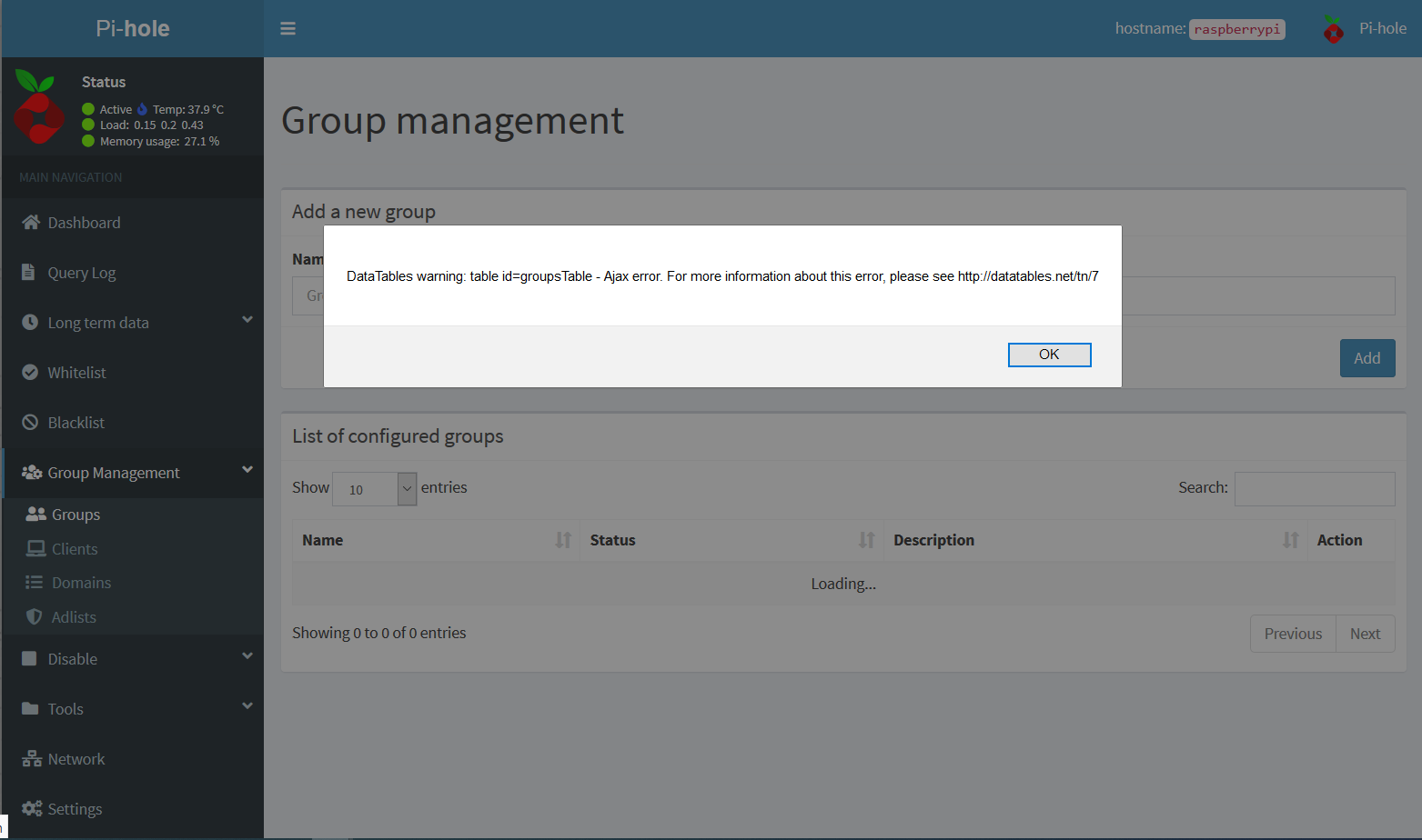 Web interface not loading some pages - Beta 5.0 - Pi-hole Userspace