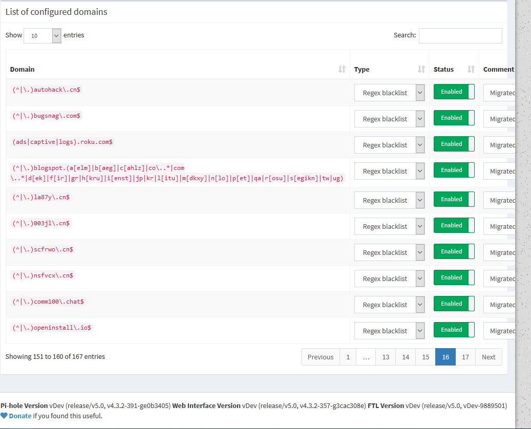 Long regex lines break UI - Beta 5.0 - Pi-hole Userspace