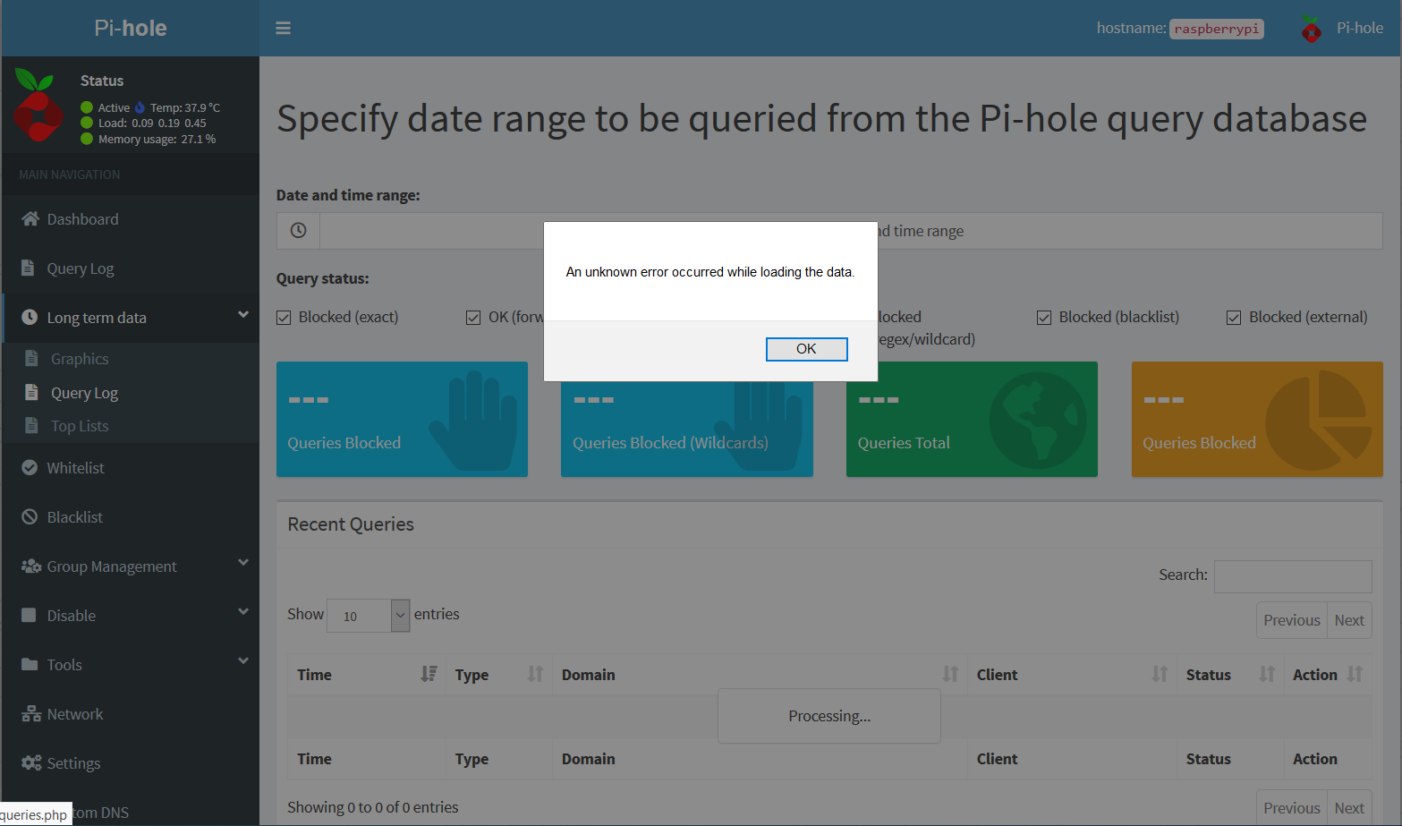 Web interface not loading some pages - Beta 5.0 - Pi-hole Userspace