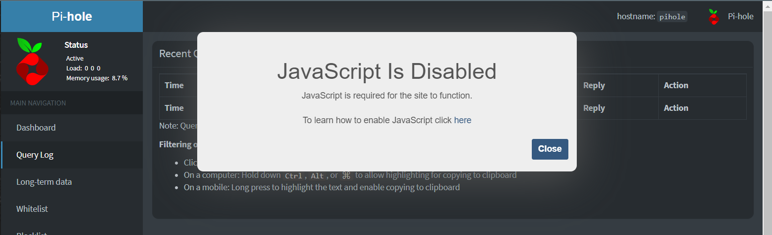 JavaScript Is Disabled Web Admin v5.11 - Help - Pi-hole Userspace