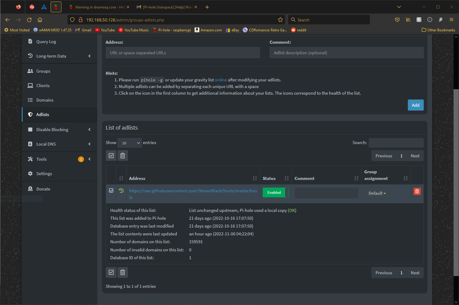 Warning in dnsmasq core - Help - Pi-hole Userspace
