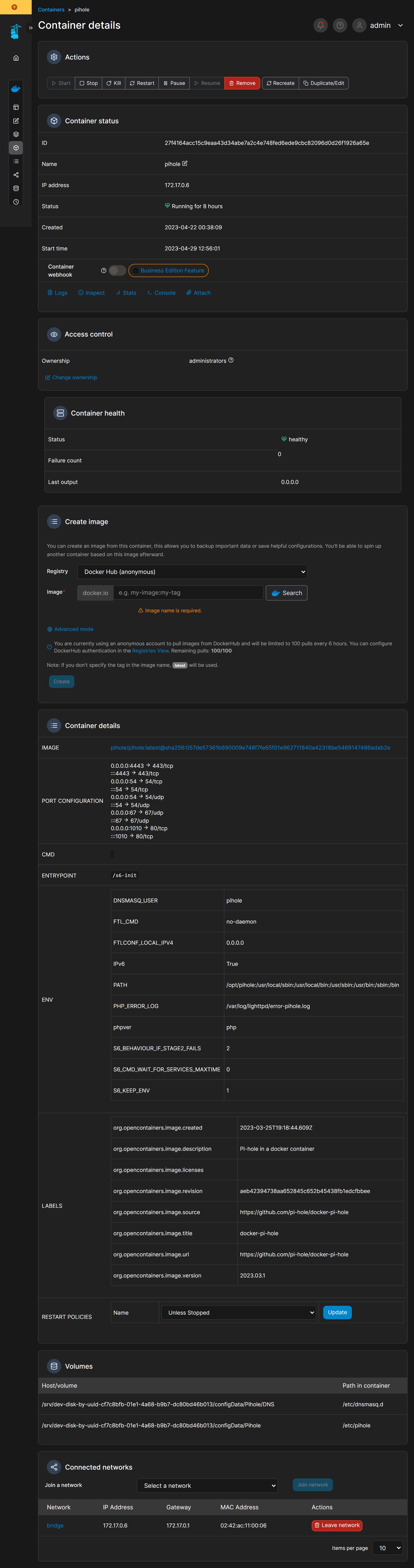PiHole stats not working when installing using portainer - docker - Pi-hole Userspace