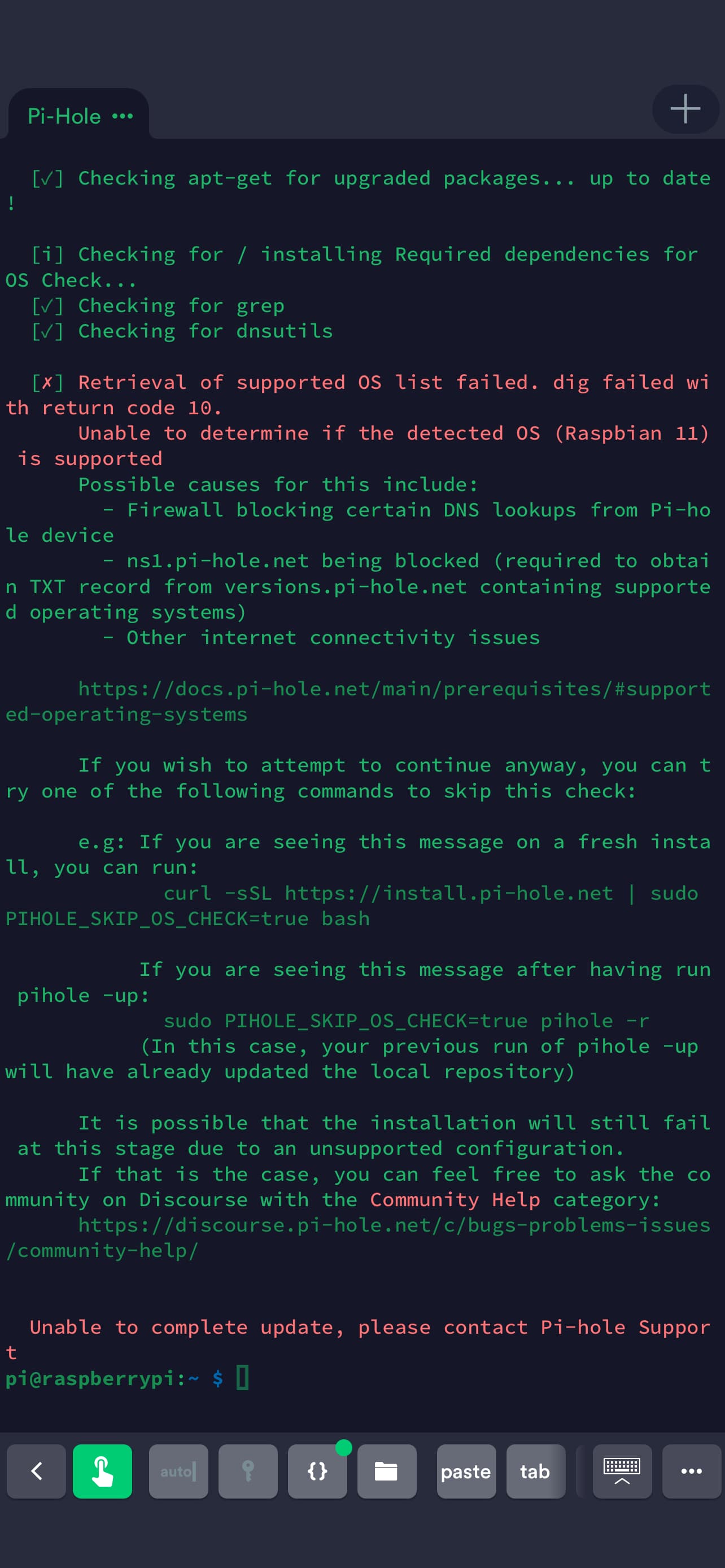 Update Not possible - Help - Pi-hole Userspace