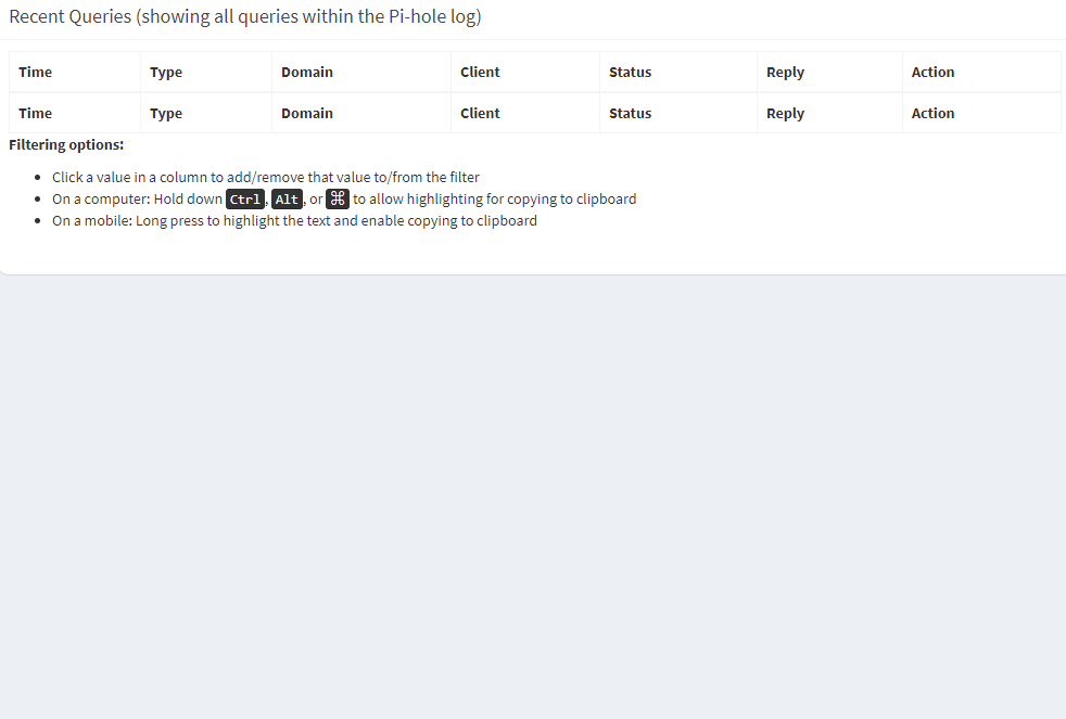 Cannot See recent Queries - Help - Pi-hole Userspace