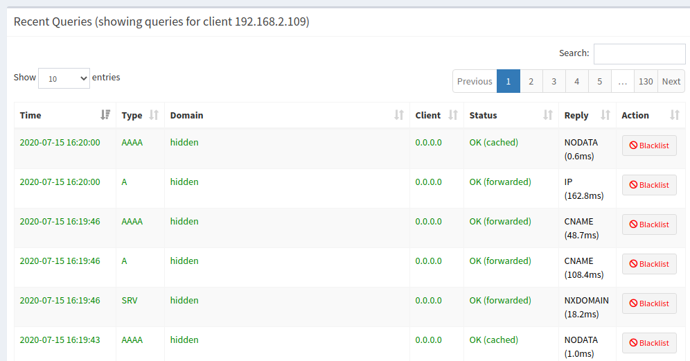 Recent queries filtering `0.0.0.0` clients - Help - Pi-hole Userspace
