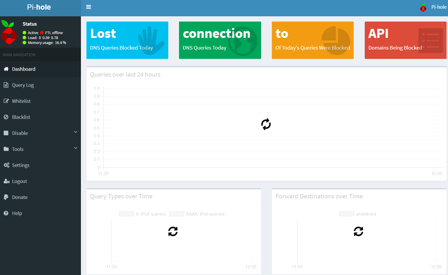 PiHole Admin Home Page not loading - Help - Pi-hole Userspace