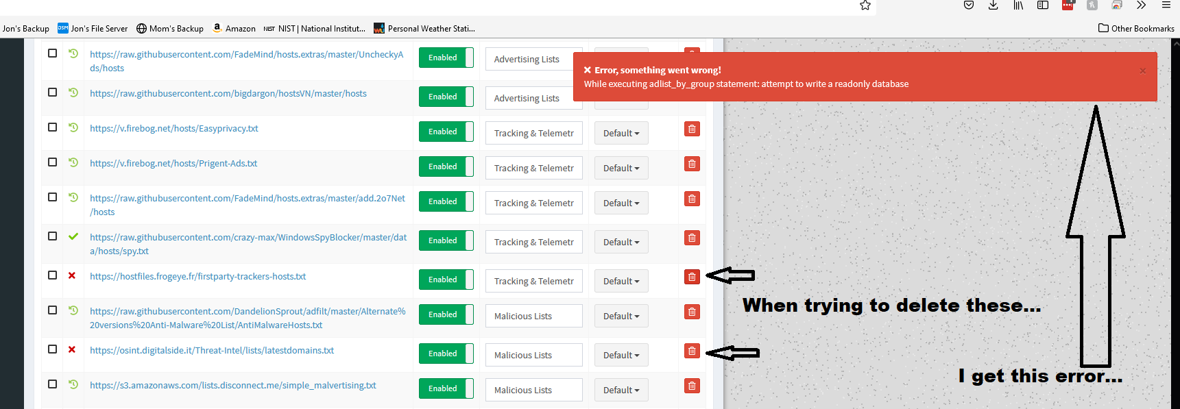 Begininger with a problem deleting lists - Help - Pi-hole Userspace