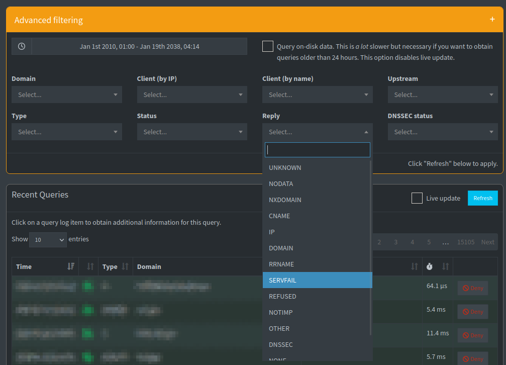 Add "Reply" column to searched fields in Query logs - Feature Requests - Pi-hole Userspace