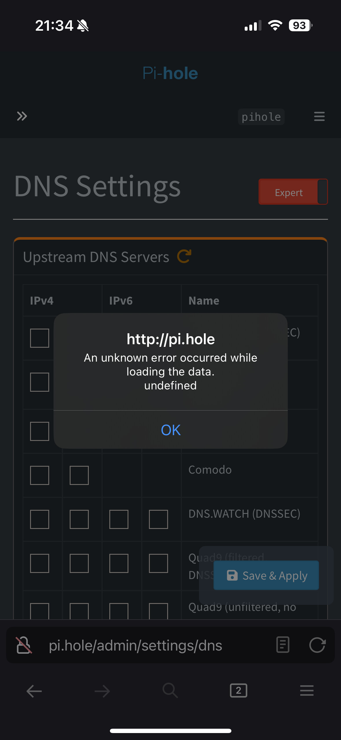 Error on v6 if live update is enabled - Help - Pi-hole Userspace