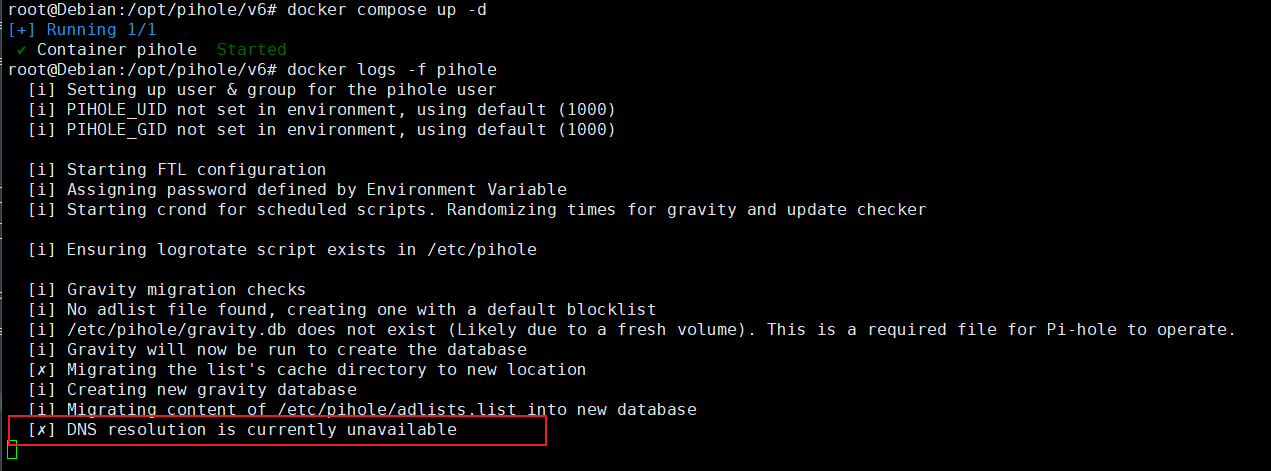 Pihole v6 docker first run - Help - Pi-hole Userspace