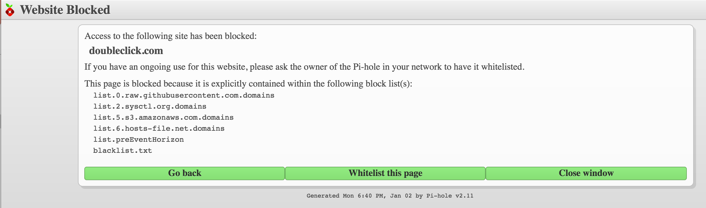 Custom index.html page to allow whitelisting on the fly - Implemented - Pi-hole Userspace