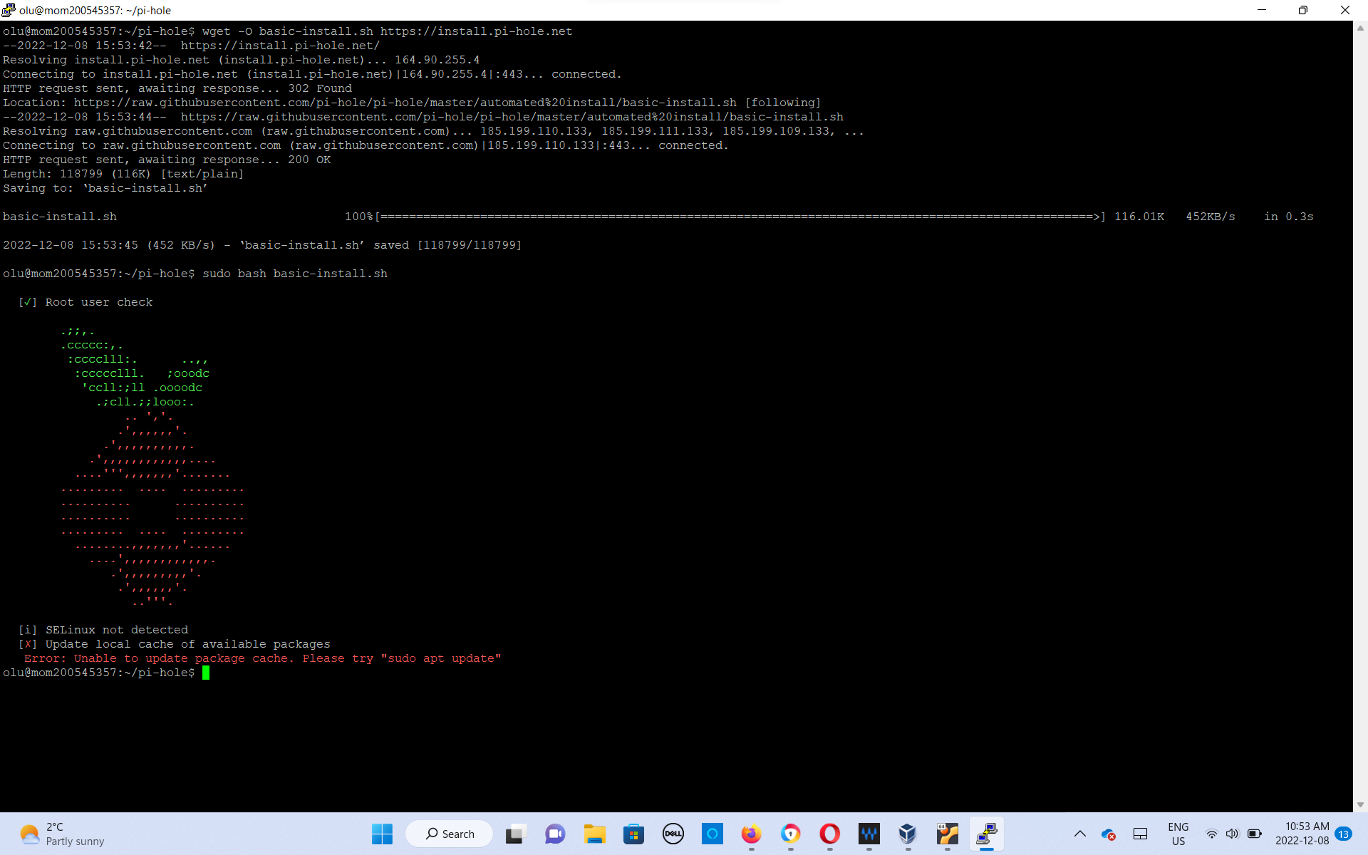 Error: Unable to update package cache. Please try "sudo apt update" - Community Help - Pi-hole ...
