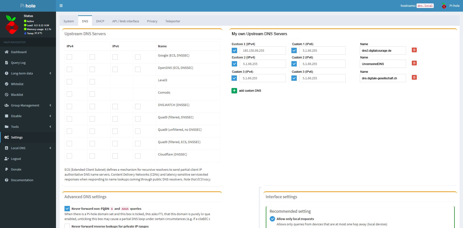More flexibility in editing and using custom upstream servers - Feature Requests - Pi-hole Userspace