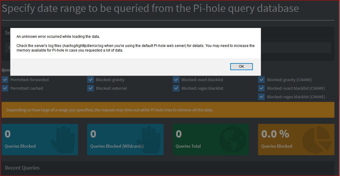 Long term data > query log, no output - Help - Pi-hole Userspace