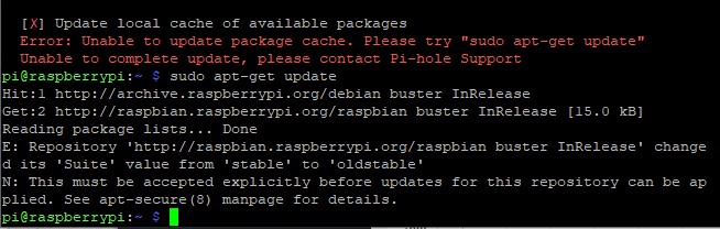 Unable to update - Community Help - Pi-hole Userspace