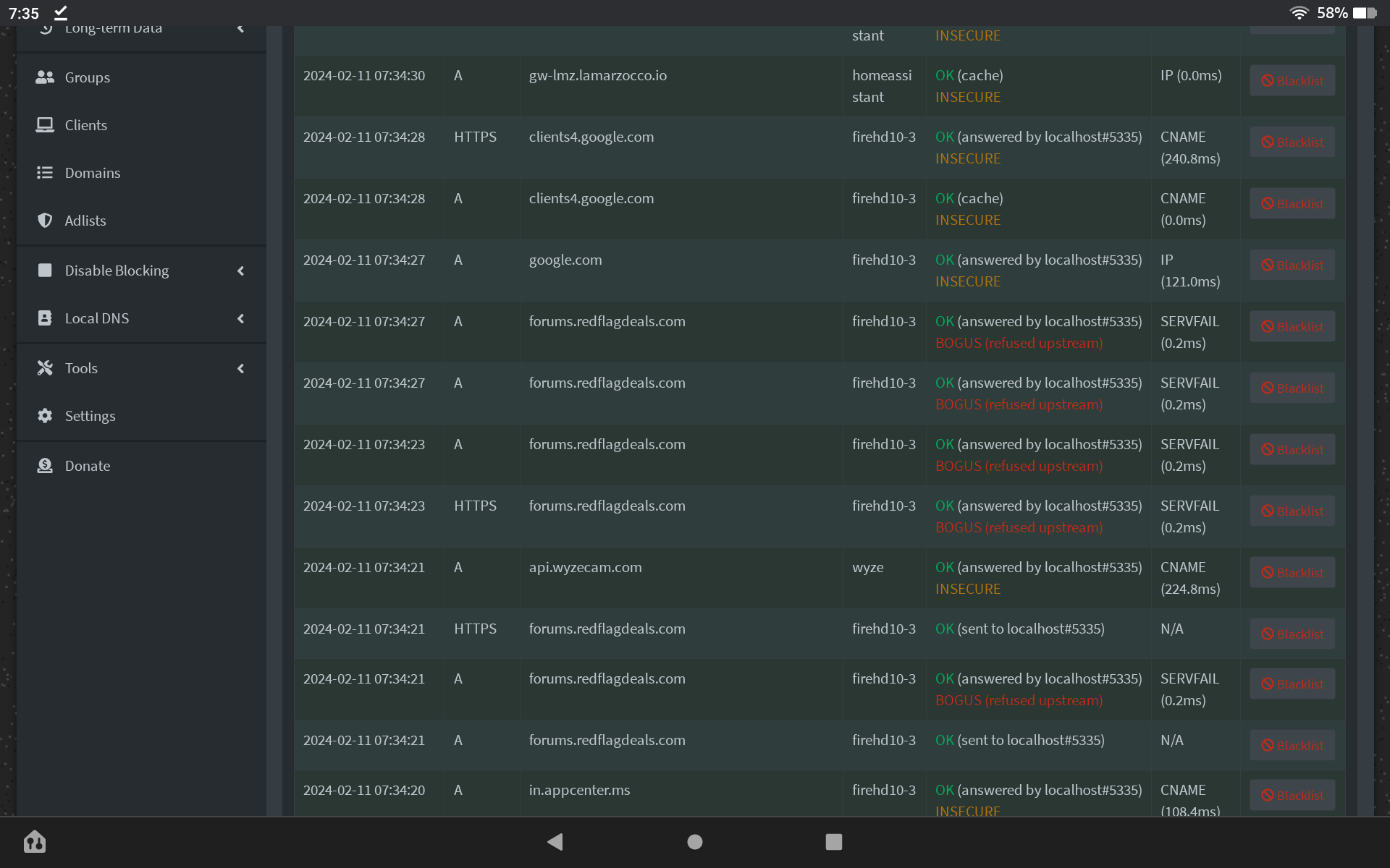 BOGUS DOMAIN SERVFAIL suddenly - Help - Pi-hole Userspace