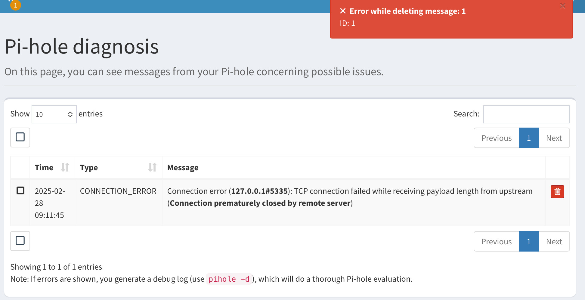 Can’t delete PiHole diagnosis messages properly - Community Help - Pi-hole Userspace