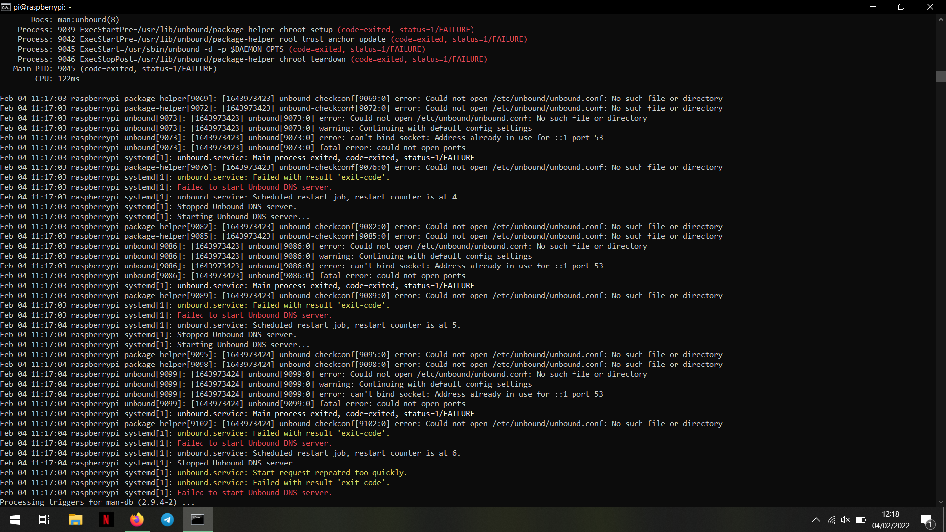 Can't install Unbound: lots of failure code - Community Help - Pi-hole Userspace