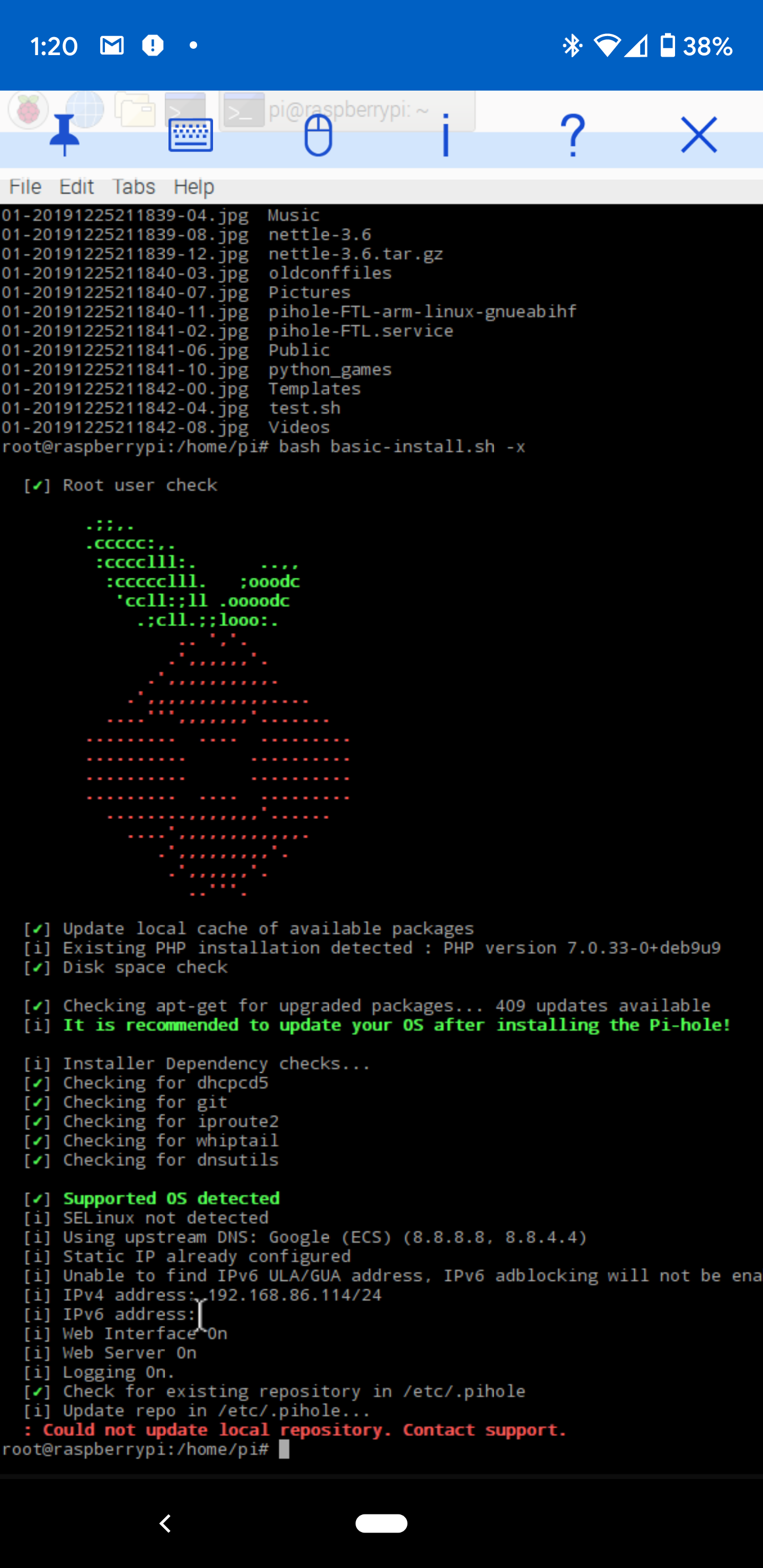Install failed during initial setup - Community Help - Pi-hole Userspace