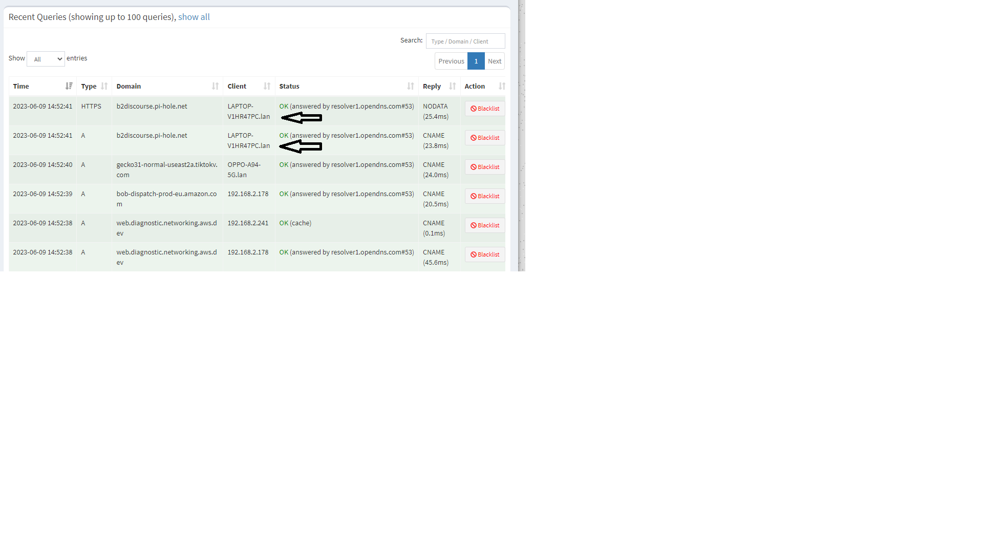 Query log does not show hostnames from pihole DHCP - Help - Pi-hole Userspace