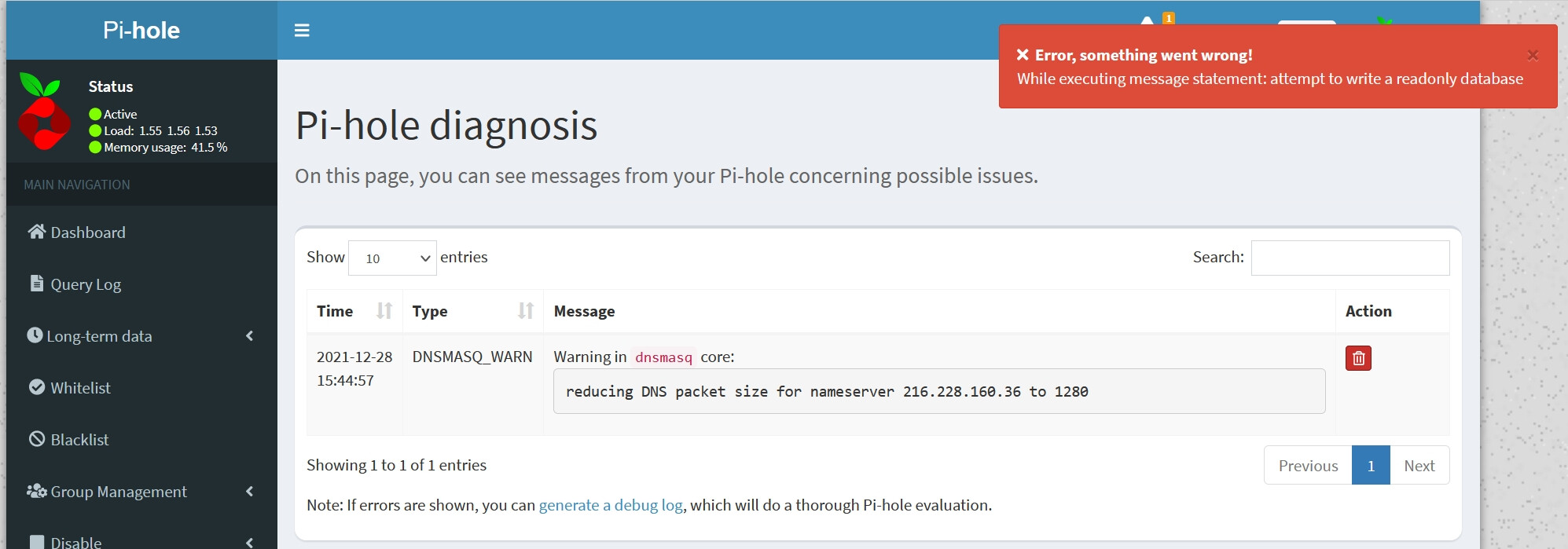 Cannot Clear Error - Attempt To Write Readonly Database - Help - Pi-hole Userspace