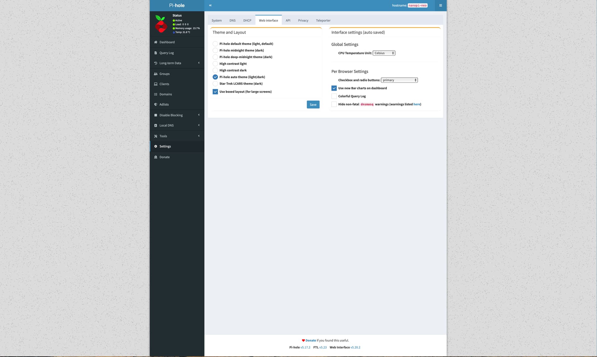 Wider boxed layout - General - Pi-hole Userspace